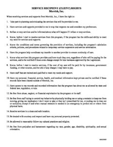 Service Recipient (Client) Rights – Merrick, Inc.